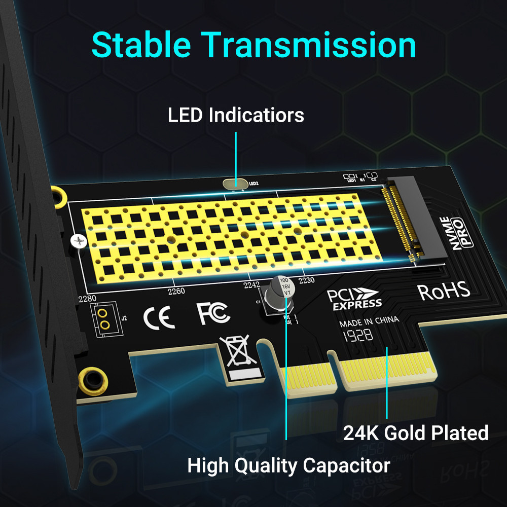 JEYI PCIe to NVMe Adapter With Aluminum SSD Heatsink Cooler, 64Gbps M.2 ...