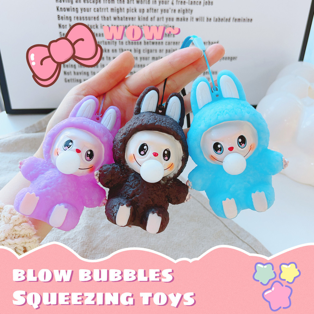 Cartoon Anime Figures Labubu Series Squeezing Blowing Bubbles Toys Kids ...