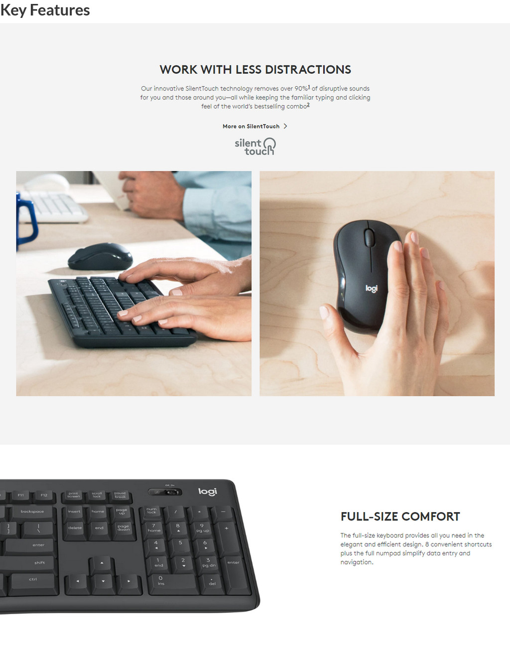 Logitech MK295 Silent Wireless Black Keyboard and Mouse Combo Quiet ...