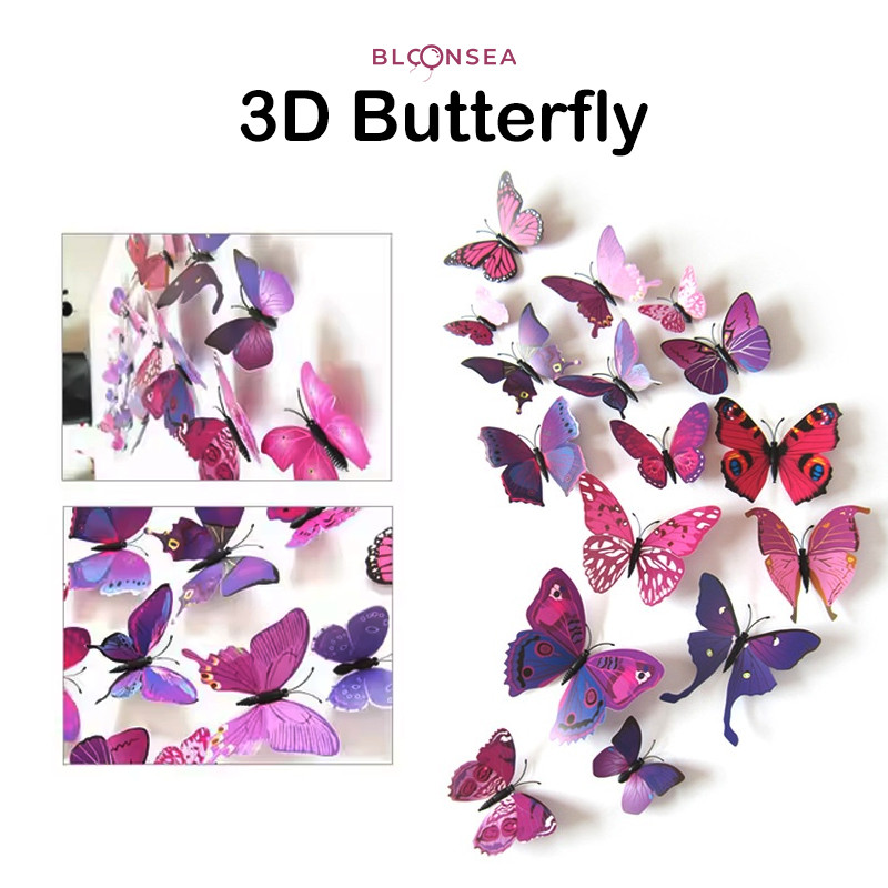 12pcs/Set 3D Butterfly Decoration Wall Sticker Magnet Flying ...