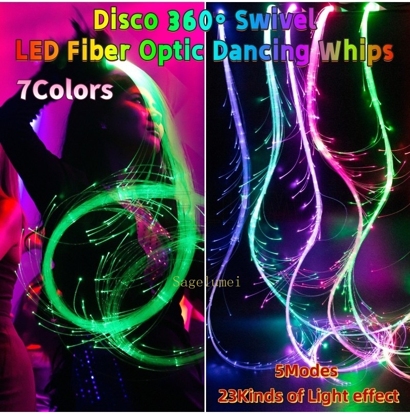 LED Fiber Optic Whip USB Rechargeable Optical Hand Rope Pixel Light-up ...