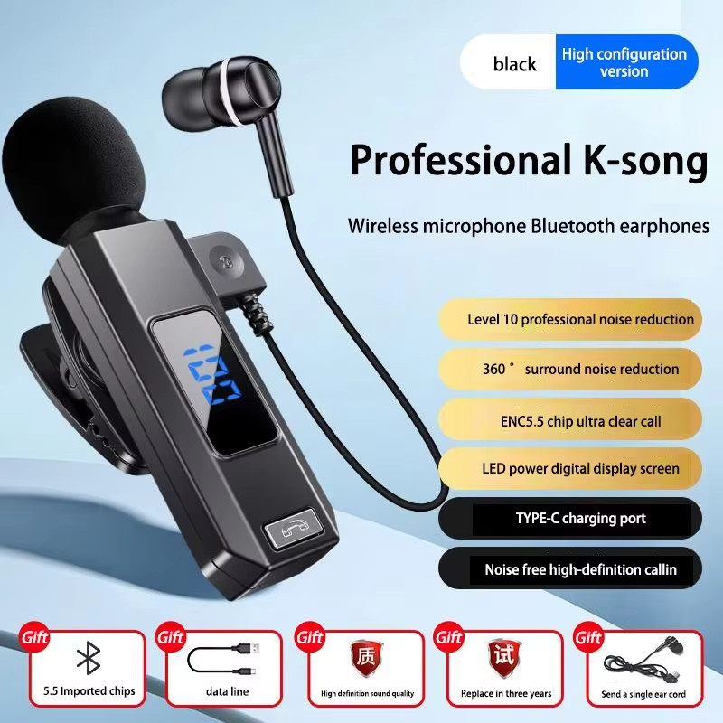 Wireless Bluetooth Headset With Microphone Neck Clip Headset Noise ...