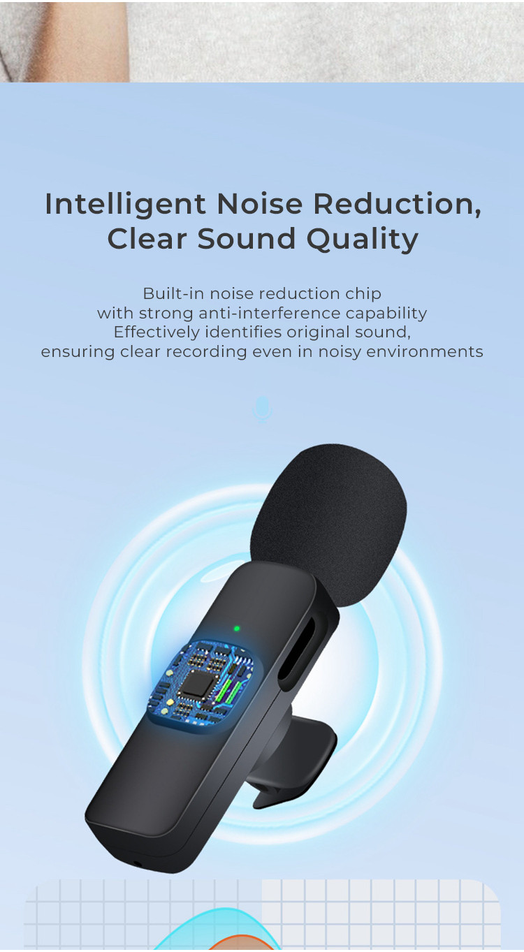 Vlog Wireless Bluetooth Clip-On Microphone Dual Set Noise Reduction ...