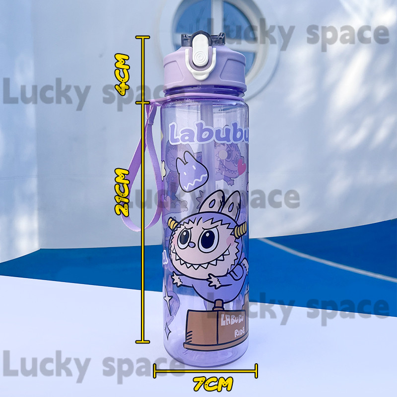 800ml Botol Air Labubu Water Bottle Kids Straw Bpa Free Botol Transparent Kawaii Children Travel ...