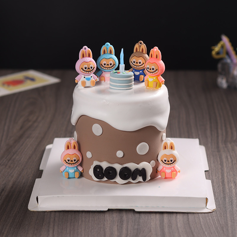 Cute cartoon soft rubber 3D labubu birthday cake decoration theme cake ...