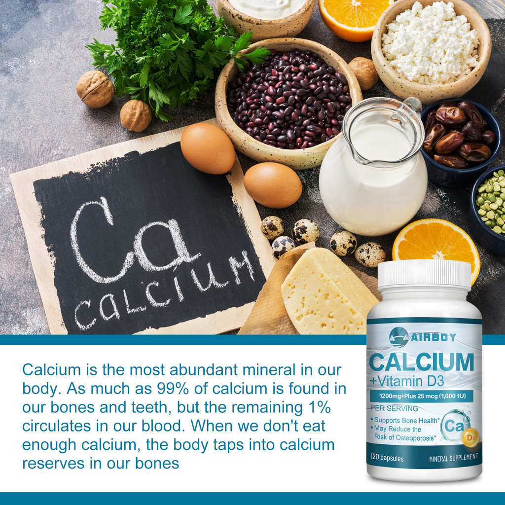 AIRBOY Calcium Carbonate with Vitamin D, Supports Immune and Bone ...