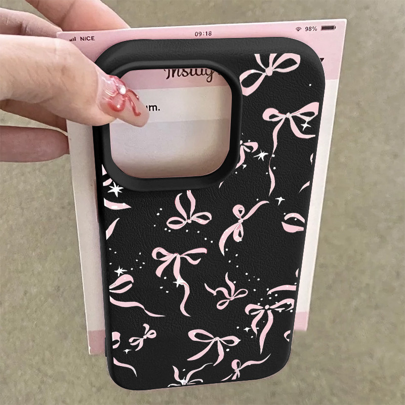 Exquisite Pink Bow Tie Phone Case Compatible for IPhone 13 15 12 11 14 ...