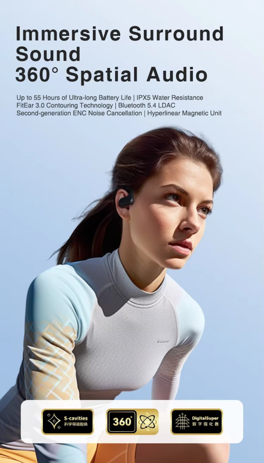 Roseselsa Star Amber, Open-Ear Headphones: LDAC Hi-Res, 9H Playtime ...