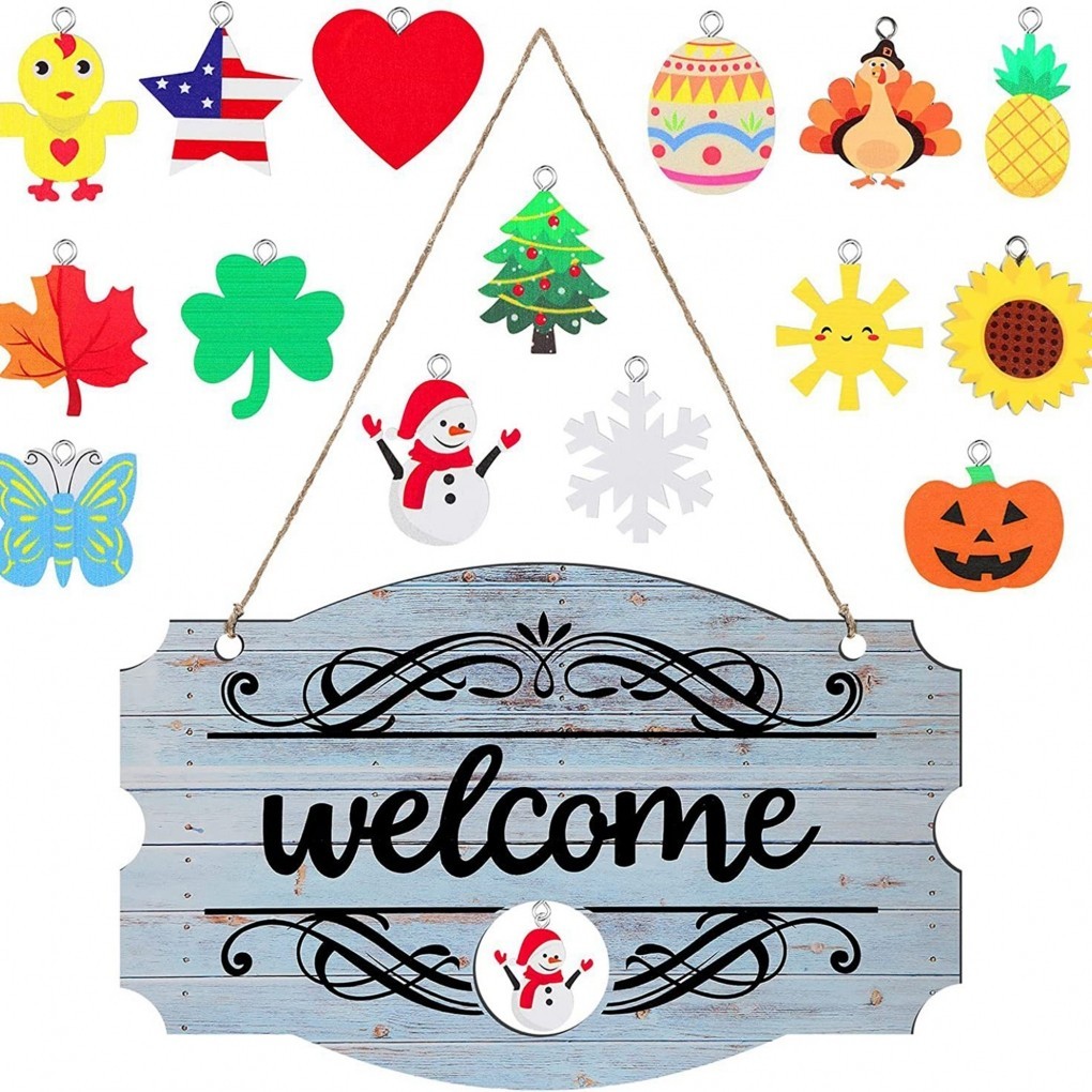 XZQ-Interchangeable Welcome Sign for Front Door Christmas Door Sign ...