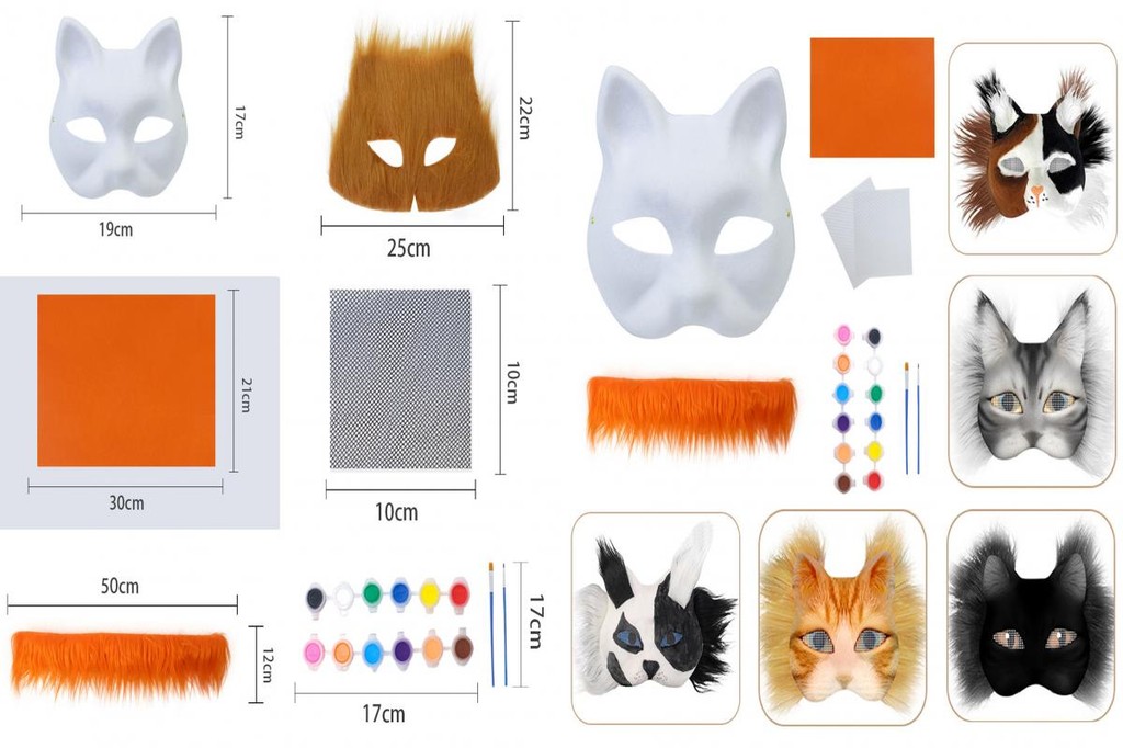 Costume Party Cat Masque Customizable Cat Masque Diy White Cat Mask Set ...