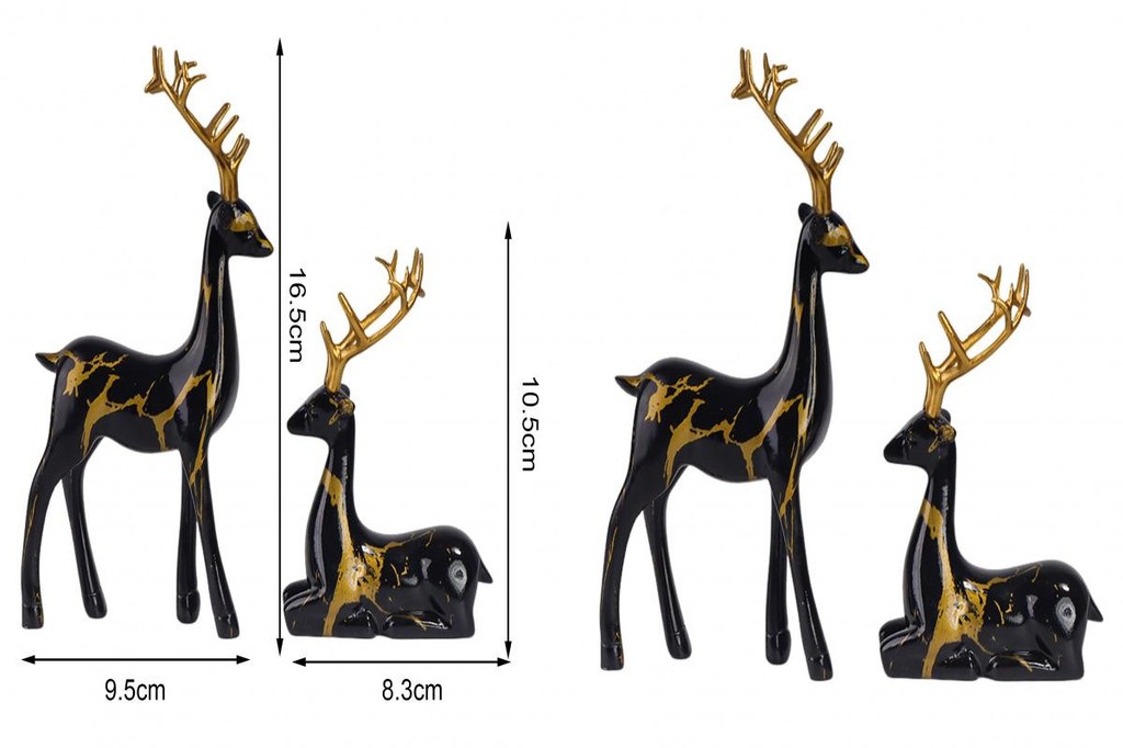 (New) Deer Statue Ornaments Reclining Reindeer Ornament Set of 2 Resin ...