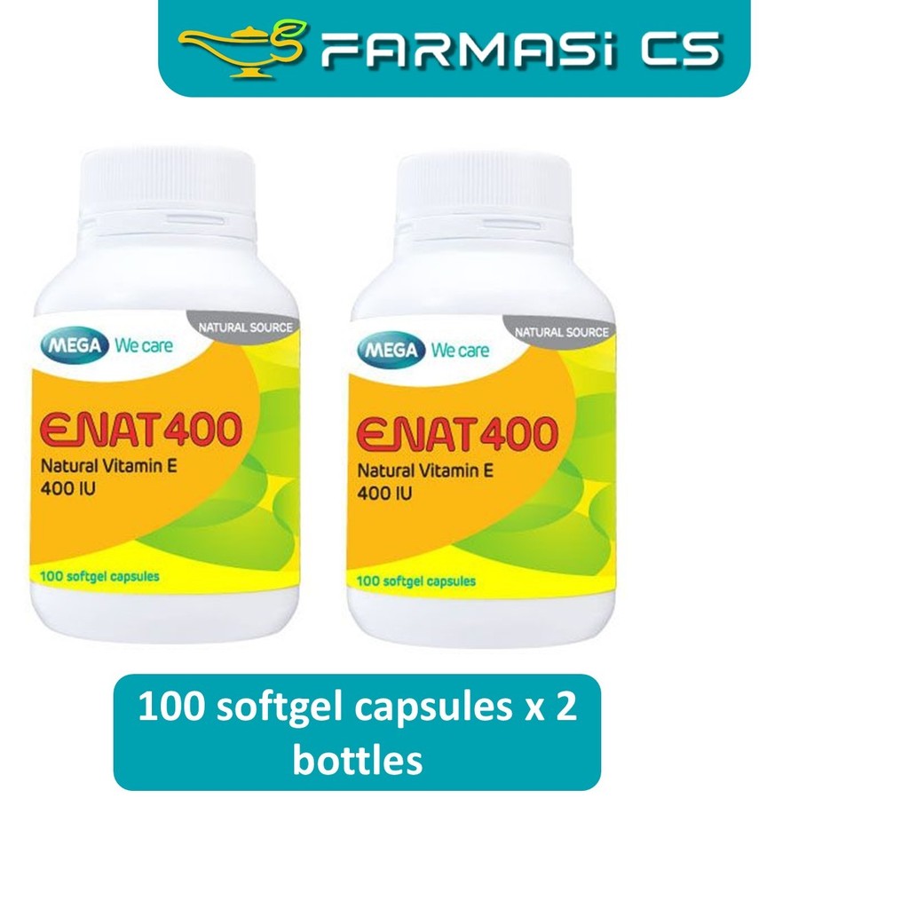 Mega ENAT 400 Natural Vitamin E 400 IU 100 softgel capsules x 2 bottles ...
