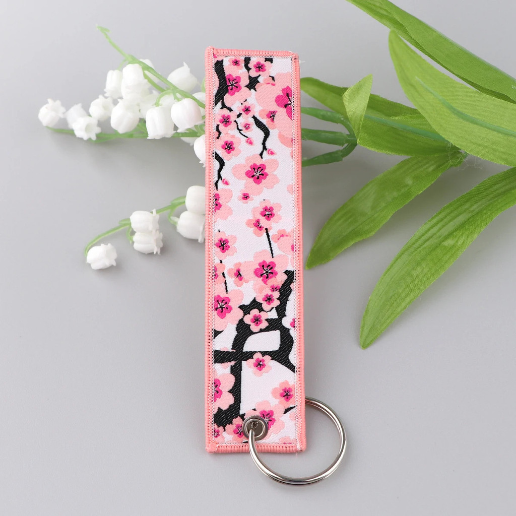 Cherry Blossom Embroidery Key Fobs Moon Key Tag Cartoon Keychain For ...