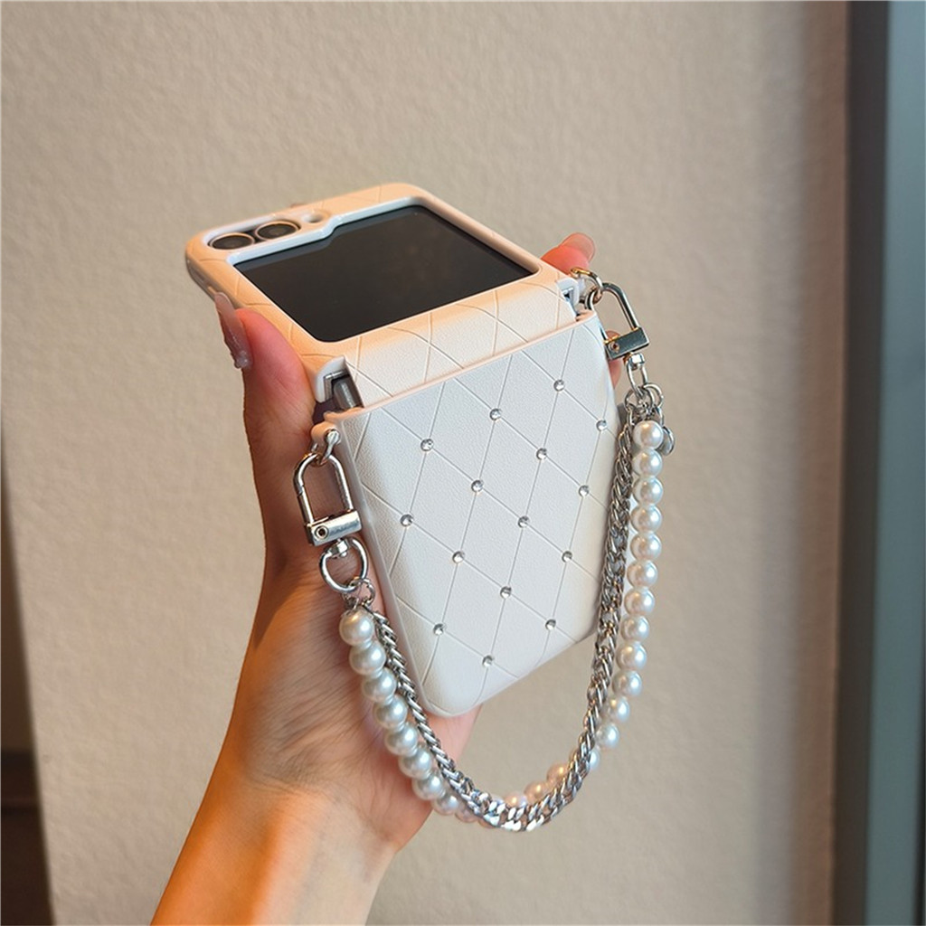 Korean Luxury Glitter Rhinestone Phone Case with Pearl Bracelet for ...