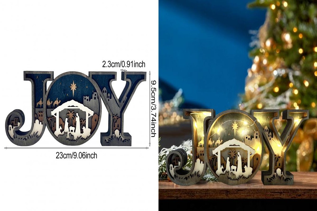 Rustic Christmas Decor Illuminated Joy Letter Decoration Handcrafted ...