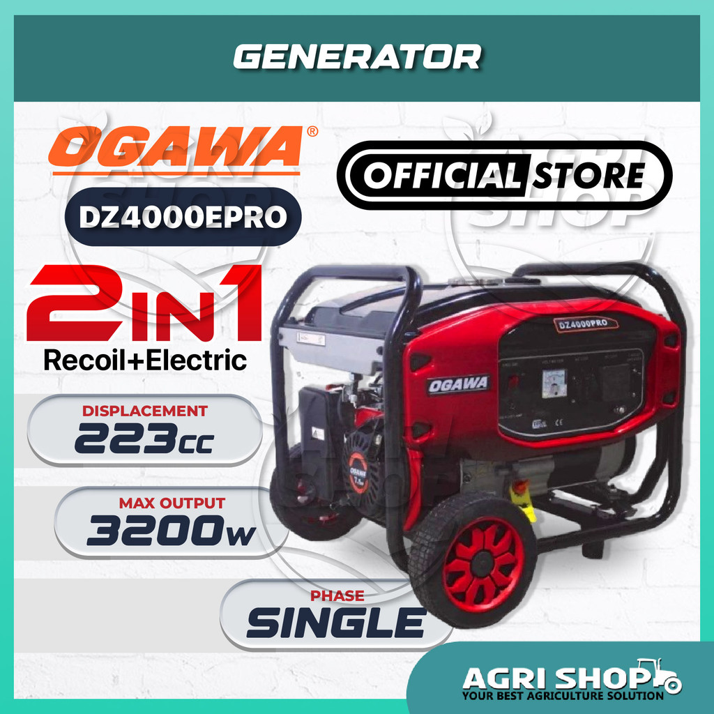 Agrishop OGAWA Pro Series Generator DZ4000EPRO 223cc Recoil & Electric ...