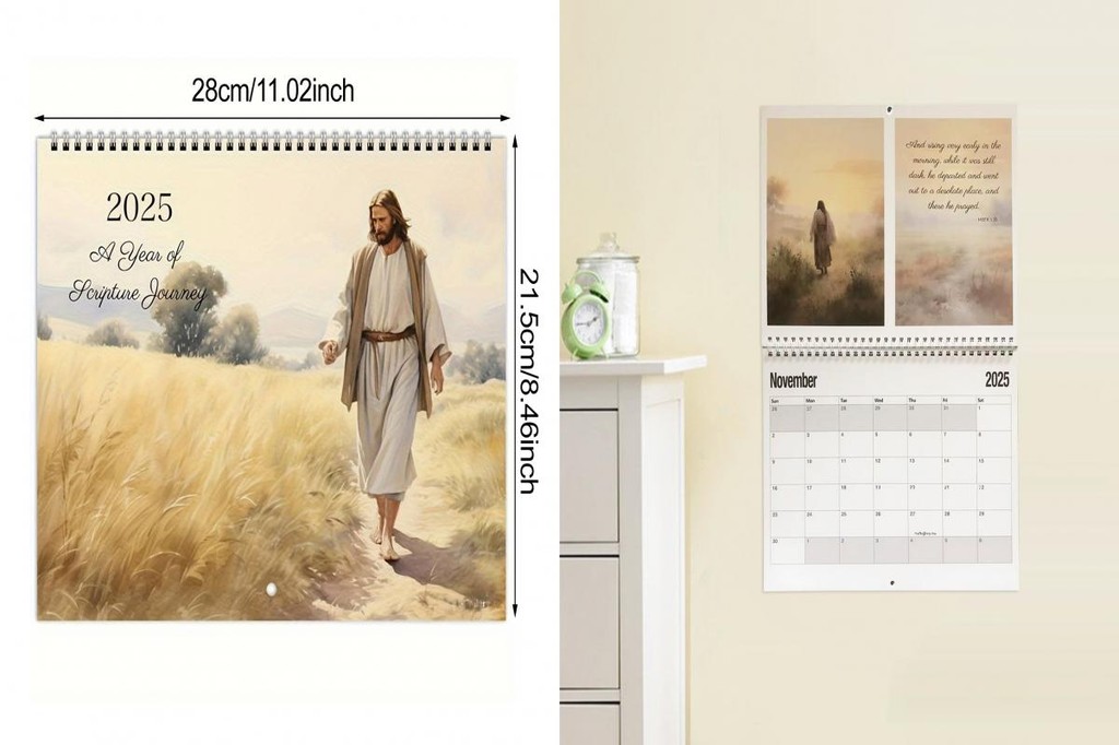 Large Grid Design Calendar for Daily Notes Religious Theme Wall ...