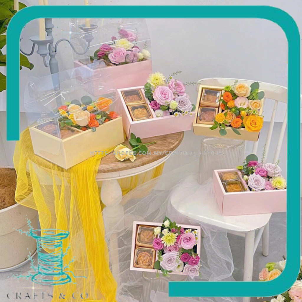 Transparent Flower Box With Handle And Base For Cake / Kotak Dengan ...