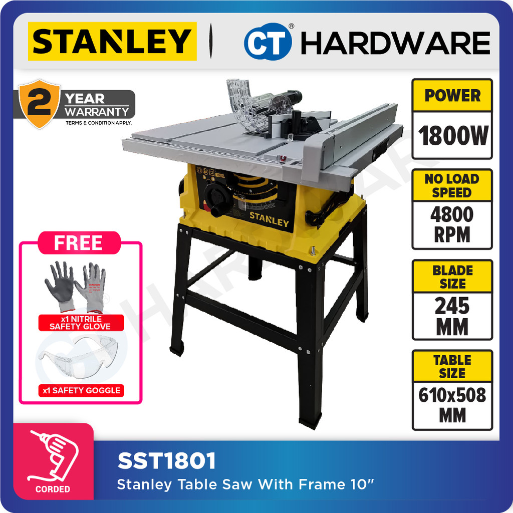 STANLEY SST1801 TABLE SAW WITH FRAME 10" | 1800W | 4800/MIN | Shopee ...