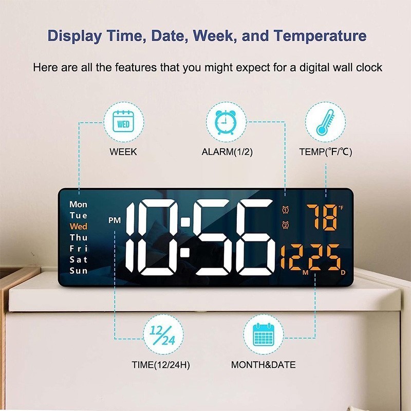 LED Digital Wall Clock Large Display Alarm Clock for Living Room LED ...
