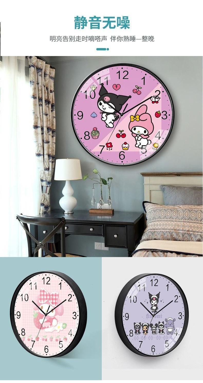 20CM Kawaii Anime Sanrio My Melody Kuromi Wall Clock Cartoon Child ...
