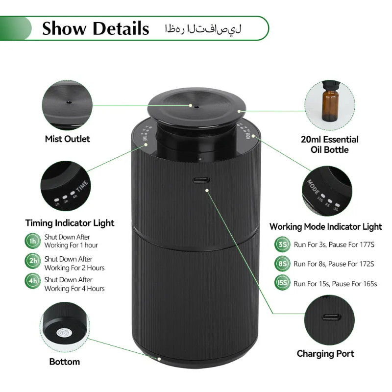 AROMA TUNNEL 20ML Car Aroma Diffuser Portable Scent Machine Rechargeable Vibration Sensor Car ...