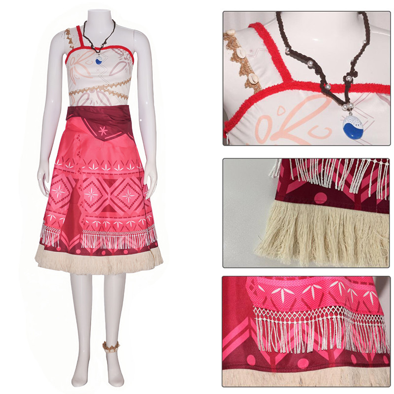 Moana Cosplay Costume Vaiana Princess Dresses Necklace Full Set Uniform ...