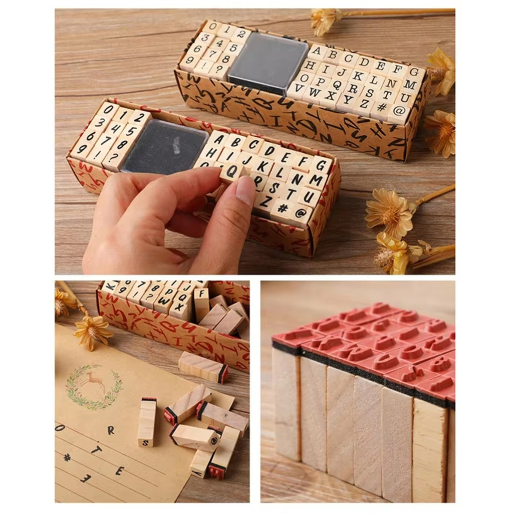 40Pcs/set Letter Stamping Kit Vintage Alphabet Symbols Wooden Rubber ...