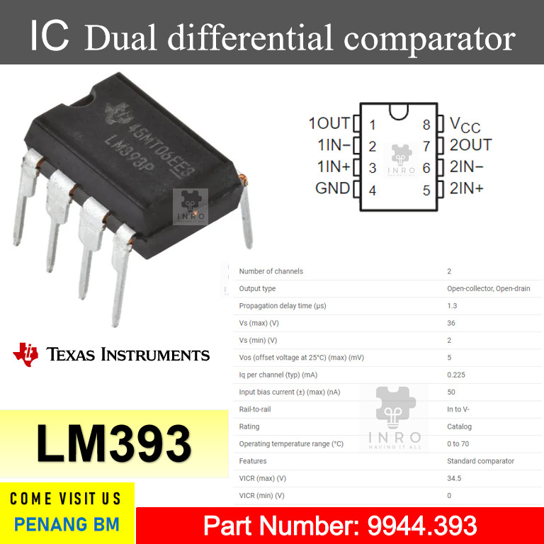 [Original TI Brand] LM393 LM393P Voltage Comparator IC (DIP8) | Shopee Malaysia