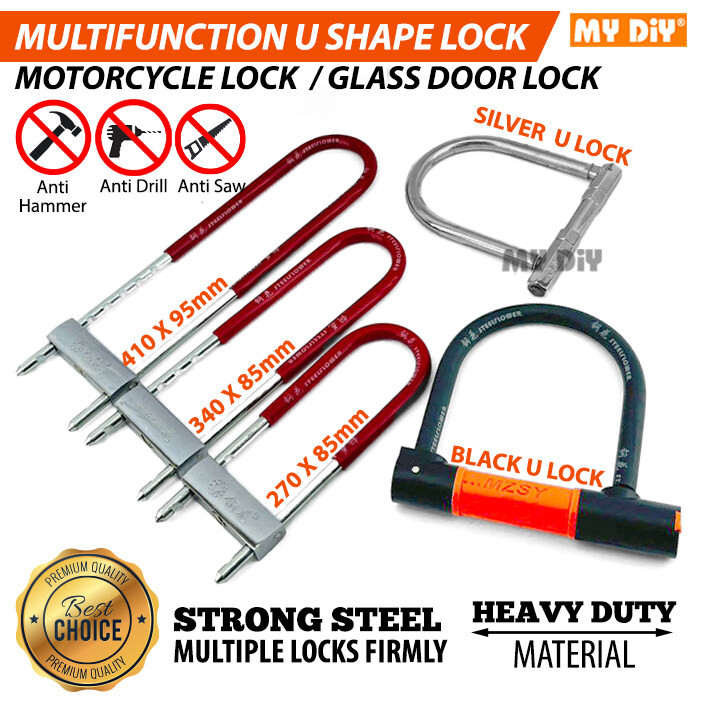 HEAVY DUTY FORK LOCK U LOCK MOTORCYCLE LOCK GLASS DOOR LOCK / KUNCI ...