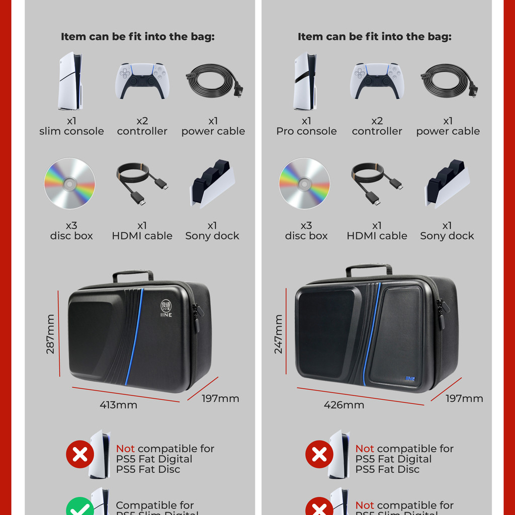 IINE 良值 PS5 SLIM ProConsole Travel Bag Protection PS5 Digital/ Disc ...