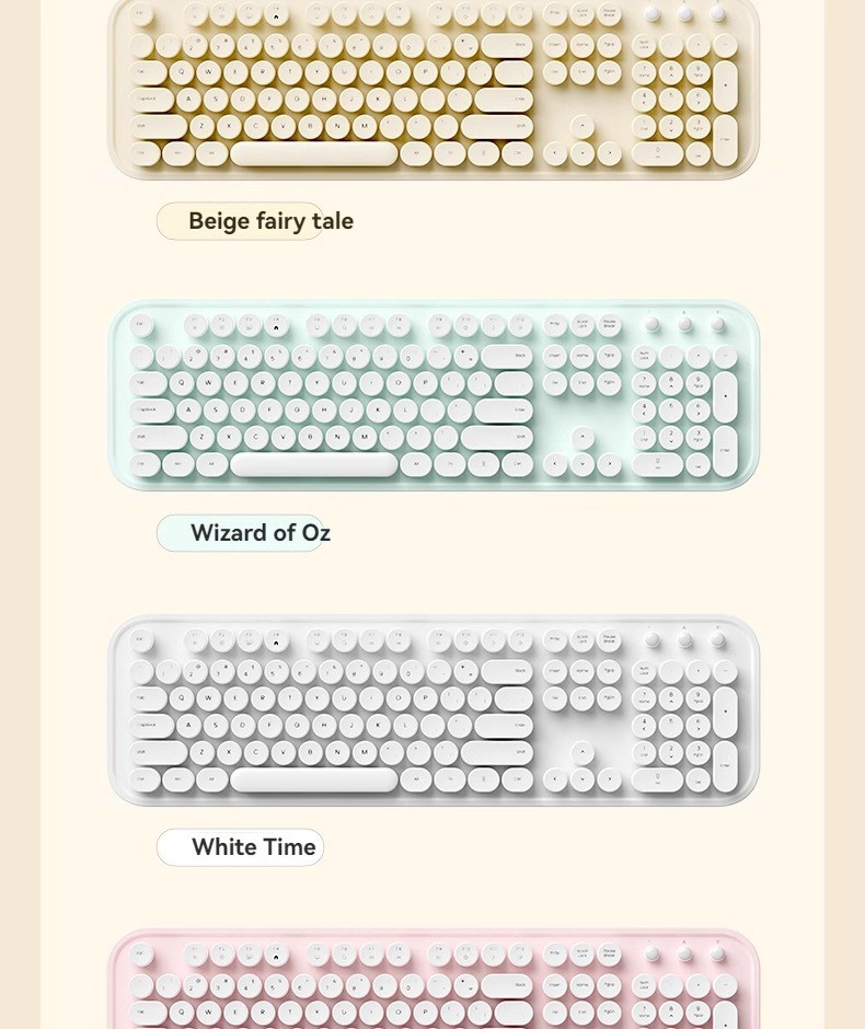 CHUYI R104 Wireless Punk Mechanical Keyboard Retro Round Keycap Cute ...