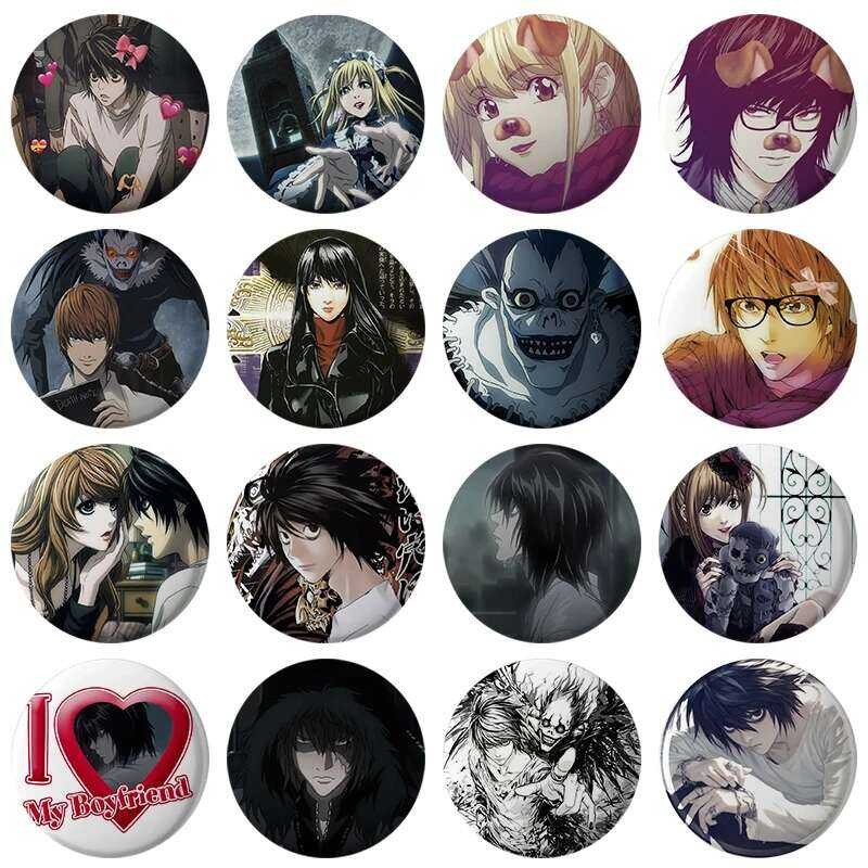 58mm Hot Anime Death Note Enamel Pins Handmade Round Brooch L Killer ...