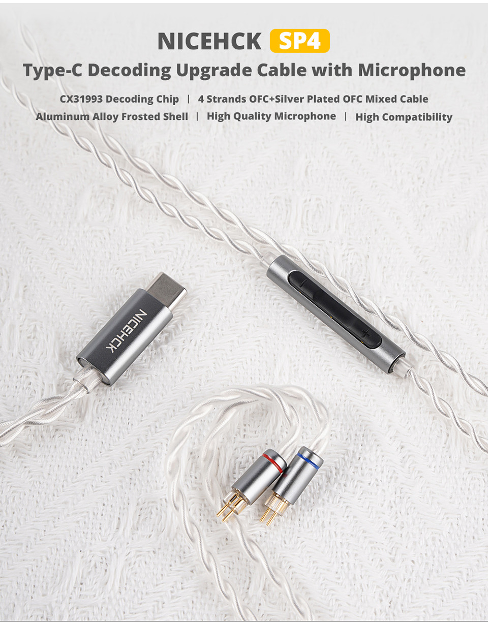 NICEHCK SP4 Type-C 2Pin CX31993 DAC Decoding HiFi Audio IEM Cable Wire for 4U Zero Delci ...