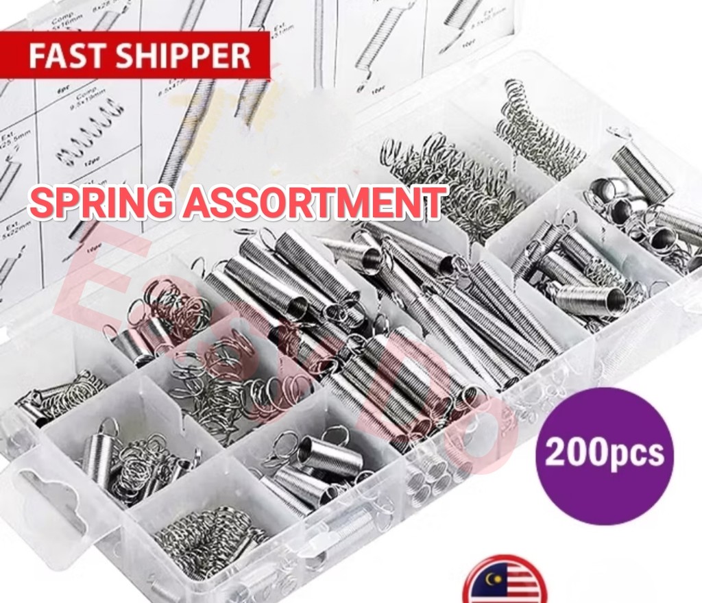 200pcs Spring Assortment Set Zinc Plated Compression Spring Extension ...