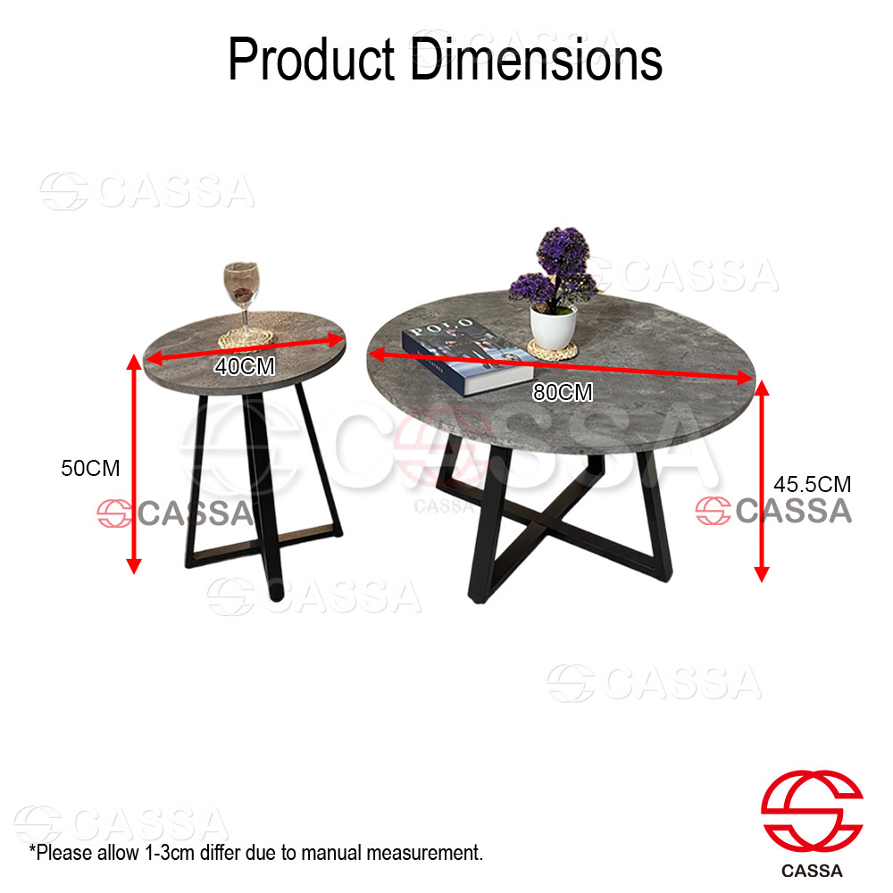 Cassa Gideon Melamine Top Round Coffee Table with Metal Leg ( Grey ...