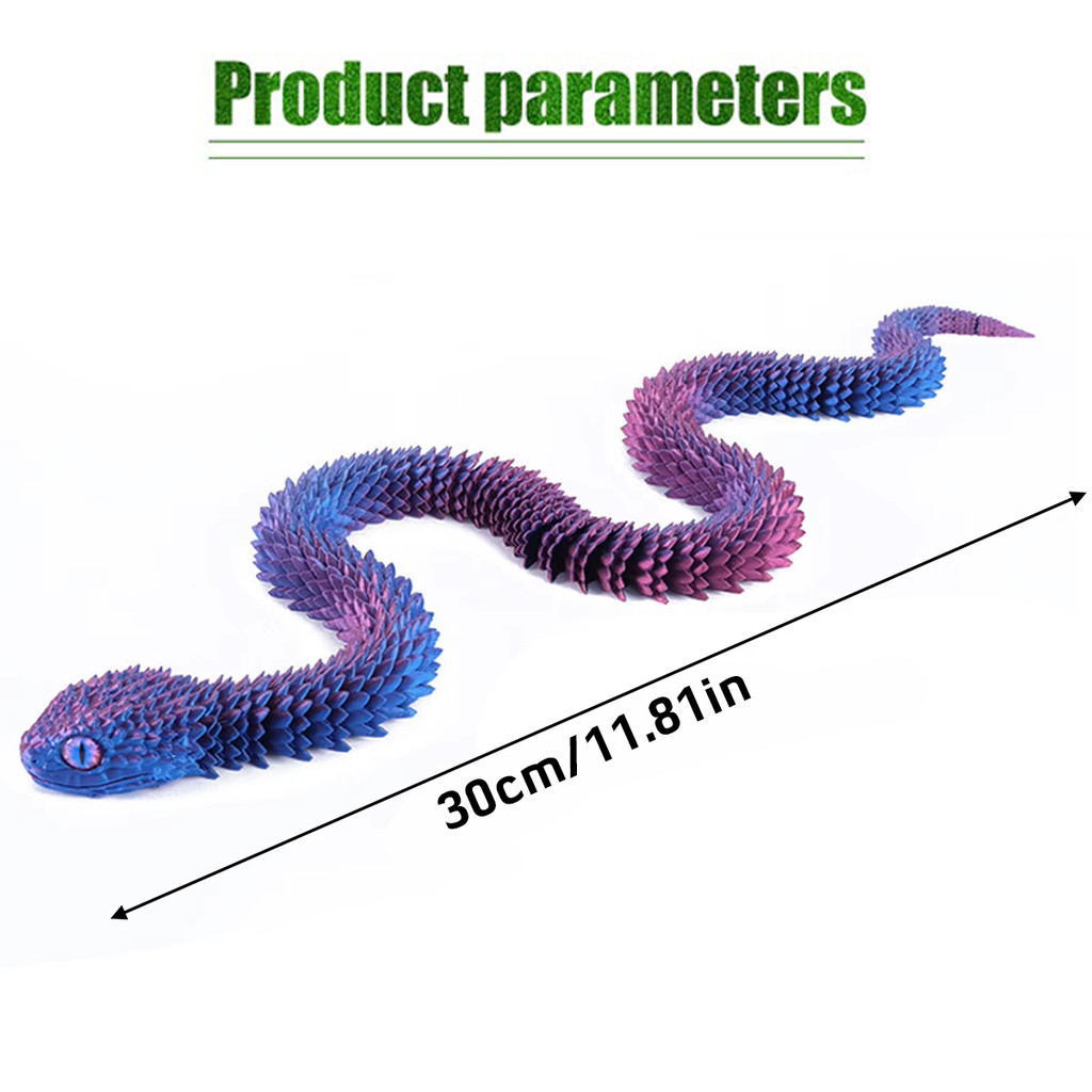 30cm 3D Printed Snake Movable Plastic Viper Figure Ornaments Animal ...