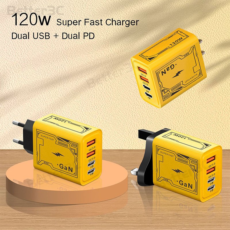 120W GaN Super fast charging USB Type C charger Mech 2USB+2PD Phone ...