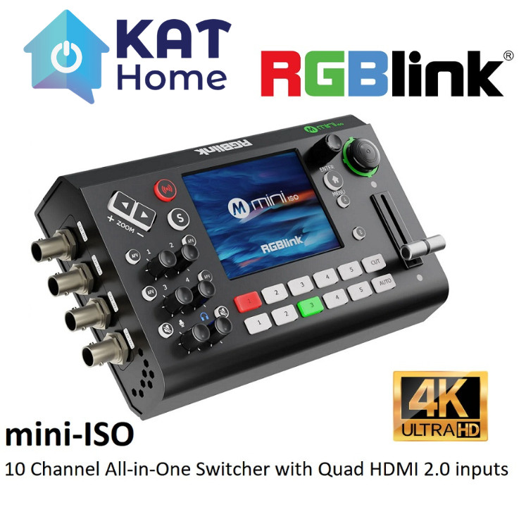 RGBLINK MINI-ISO 10 CHANNEL ALL-IN-ONE SWITCHER WITH 4x 4K HDMI & 4x SDI INPUT, 3.5" TFT TOUCH ...