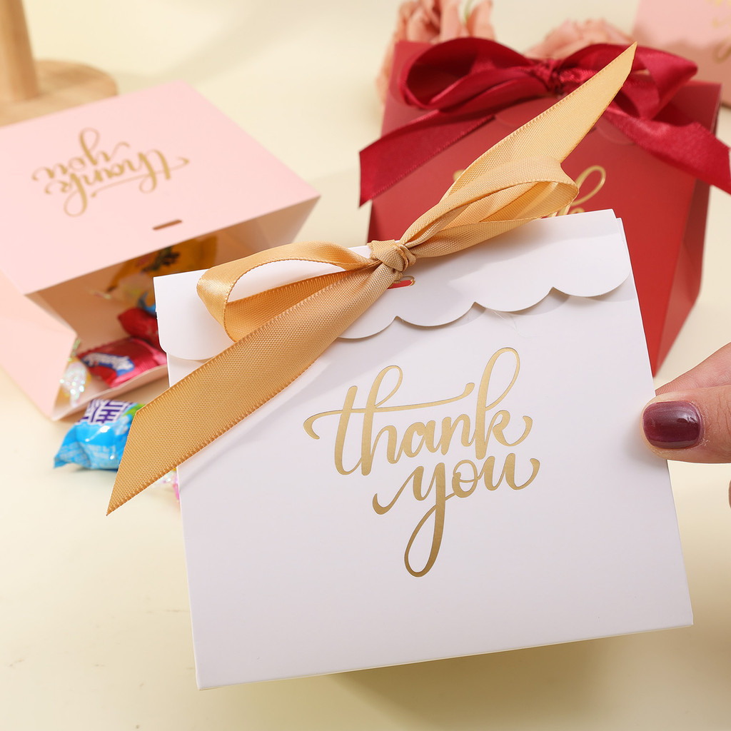10Pcs Wedding Gift Bags Thank You Candy Box with Ribbon Chocolate Gift ...