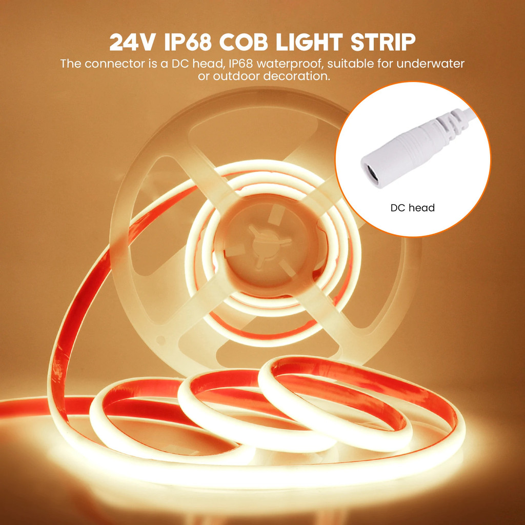 IP68 Waterproof COB LED Strip Neon Light 12V 24V 320Leds/m Flexible Ribbon Tape RA90 High ...