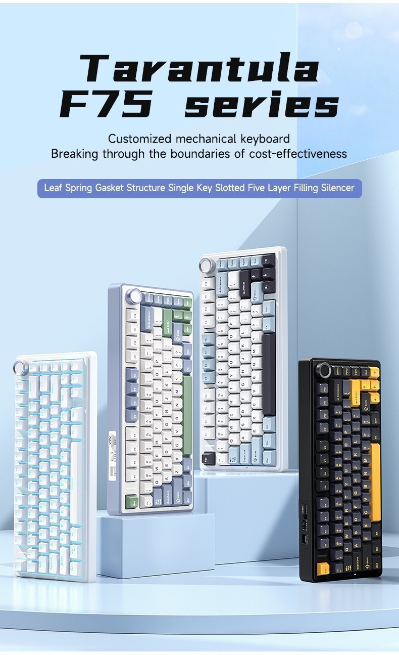 Ready stock!! AULA F75 customized mechanical keyboard gasket structure full-key hot Swap ...