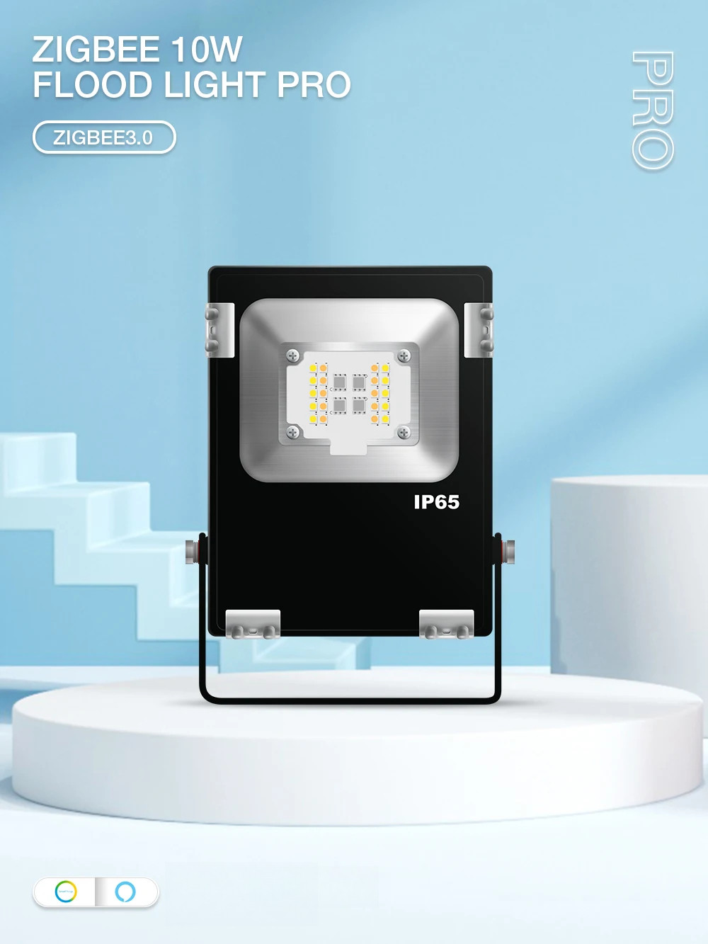 GLEDOPTO Zigbee 3.0 Smart Floodlight LED Outdoor 10W Pro RGBCCT Waterproof IP65 Rating For ...
