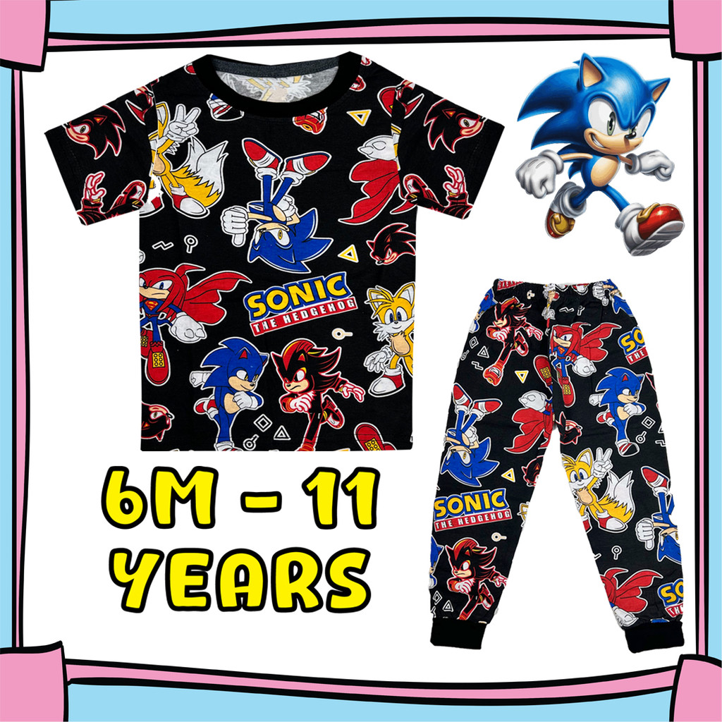 (6M-11Y) Black SONIC SHADOW Sedondon Full Cotton Kids Pajamas Boys ...