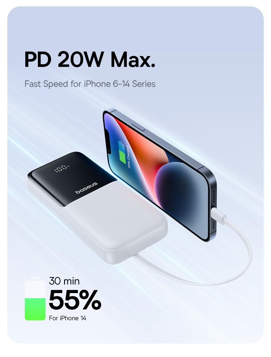 Baseus Lipow Dual-Cable Power Bank 20000mAh 22.5W with Digital Display ...