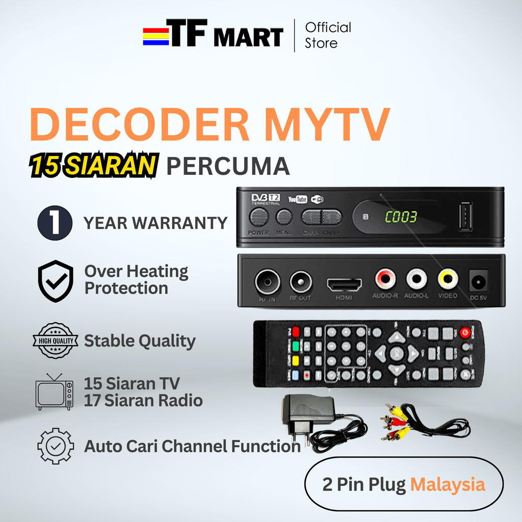 TFMART【KL STOCK】TV Decoder MYTV Box MY HDTV Decoder MY TV Full Set TV ...