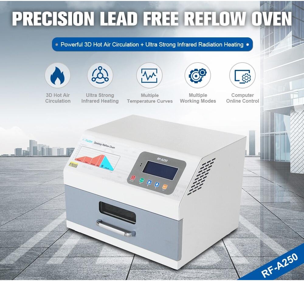 RF-250A Desktop Reflow Oven Infrared IC Heater Soldering Machine 1600W ...