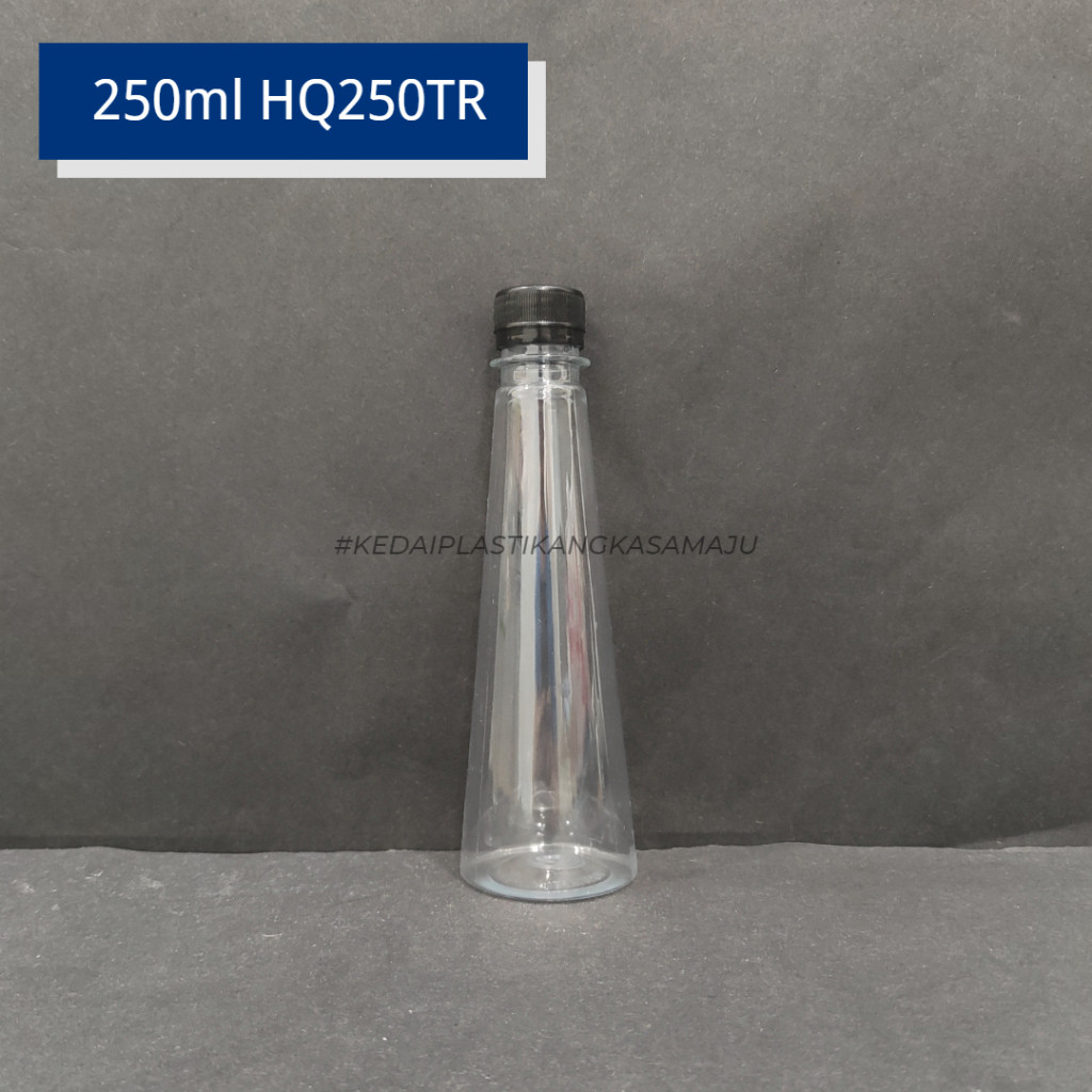 Botol Plastik Petak/Segi Tiga + Black Cap (100ml, 125ml, 150ml, 200ml ...
