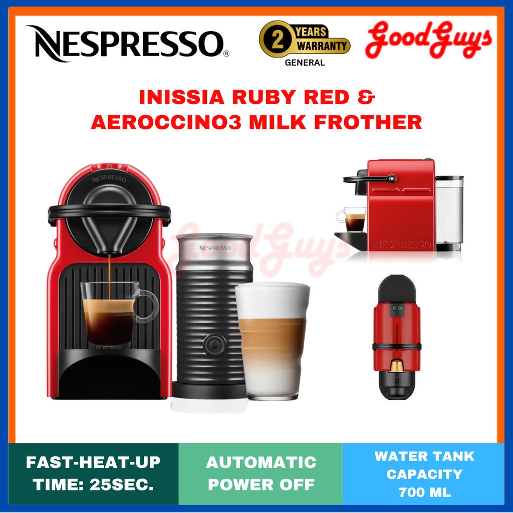 NESPRESSO coffee machine | Inissia Ruby Red + Aeroccino3 Milk Frother ...