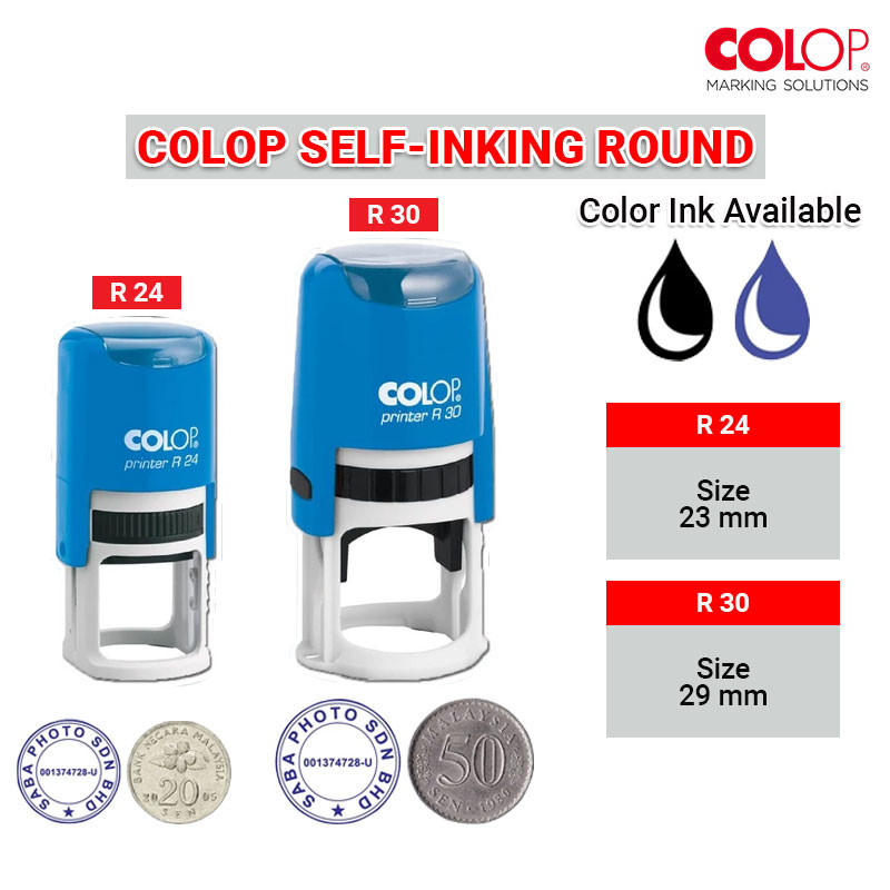 Colop Self-Inking Round Stamp with Holder | Cop Nama / Logo / Syarikat | Custom Free Design ...